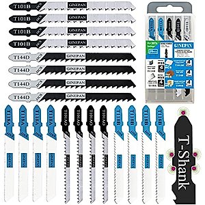 20PCS T Shank Jigsaw Blades Tool for Wood Plastic Metal Compatible with 90% Power Jig Saws Such as Bosch DEWALT RYOBI One+ Makita SKIL Black+Decker Includes 4 Each of T101B T101AO T144D T118A & T118B