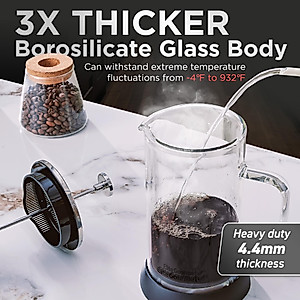 Elite Gourmet FP1223X French Press 34-Ounce, Double Wall Insulated Heavy Duty Thick High-Heat Borosilicate Glass, BPA-Free, Cold Brew Coffee Maker, 1-Liter
