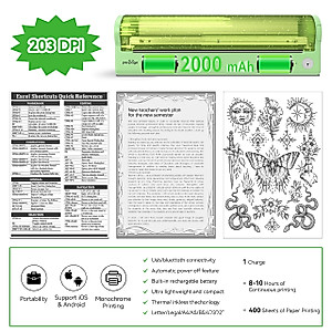 PeriPage P80 Portable Printer,Thermal Wireless Bluetooth Printer Support 8.5" X 11" US Letter & Legal,A4 Thermal Paper, Inkless Printer Compatible with iOS, Android Phone,Laptops (Green 203dpi)
