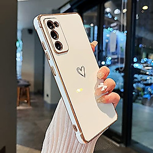 ZTOFERA Designed for Samsung Galaxy S20 FE 5G Case,Cute Plating Edge Love Hearts Pattern with Camera Lens Protection Phone Cover for Girls Women,White
