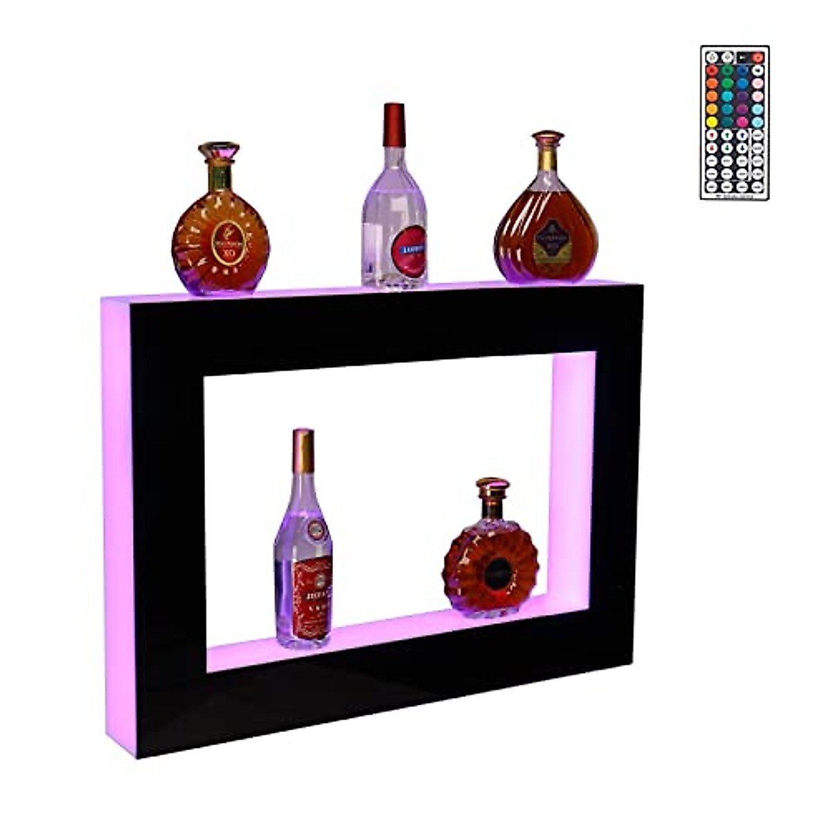 ROVSUN Wall Mounted LED Lighted Liquor Bottle Display Shelf 36 Inch Bar Shelf with Remote Control, Illuminated Liquor Shelves LED Bar Shelves Man Cave Bar Accessories Commercial Home