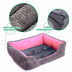 Rectangular Dog Cat Beds Mattress Washable Pads Room, Soft Winter WarmPlush Faux Fur Sleeping Pet Fleece Bed Mat for Small Doggy Kitten Puppy, with Anti-Slip Waterproof Bottom, (Pink)
