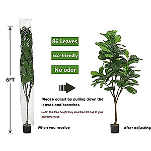 VIAGDO Artificial Fiddle Leaf Fig Tree 6ft Tall 86 Decorative Faux Fiddle Leaves Fake Fig Silk Tree in Pot Artificial Tree for Home Office Living Room Bathroom Corner Decor Indoor