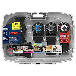 BOSCH OSL005C 5-Piece Starlock Oscillating Multi Tool Assorted Set Blades for Mixed Applications in Metal, Wood and Other General Purpose Materials with Included Case