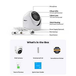 H.VIEW 8MP/4K Outdoor Dome Security POE IP Camera, Smart Dual Illumination, 100ft Night Vision, 2.8mm Lens Wide Angel, IP66, One-Way Audio, H.265+, Smart AI Detection, (Hikvision Compatible)