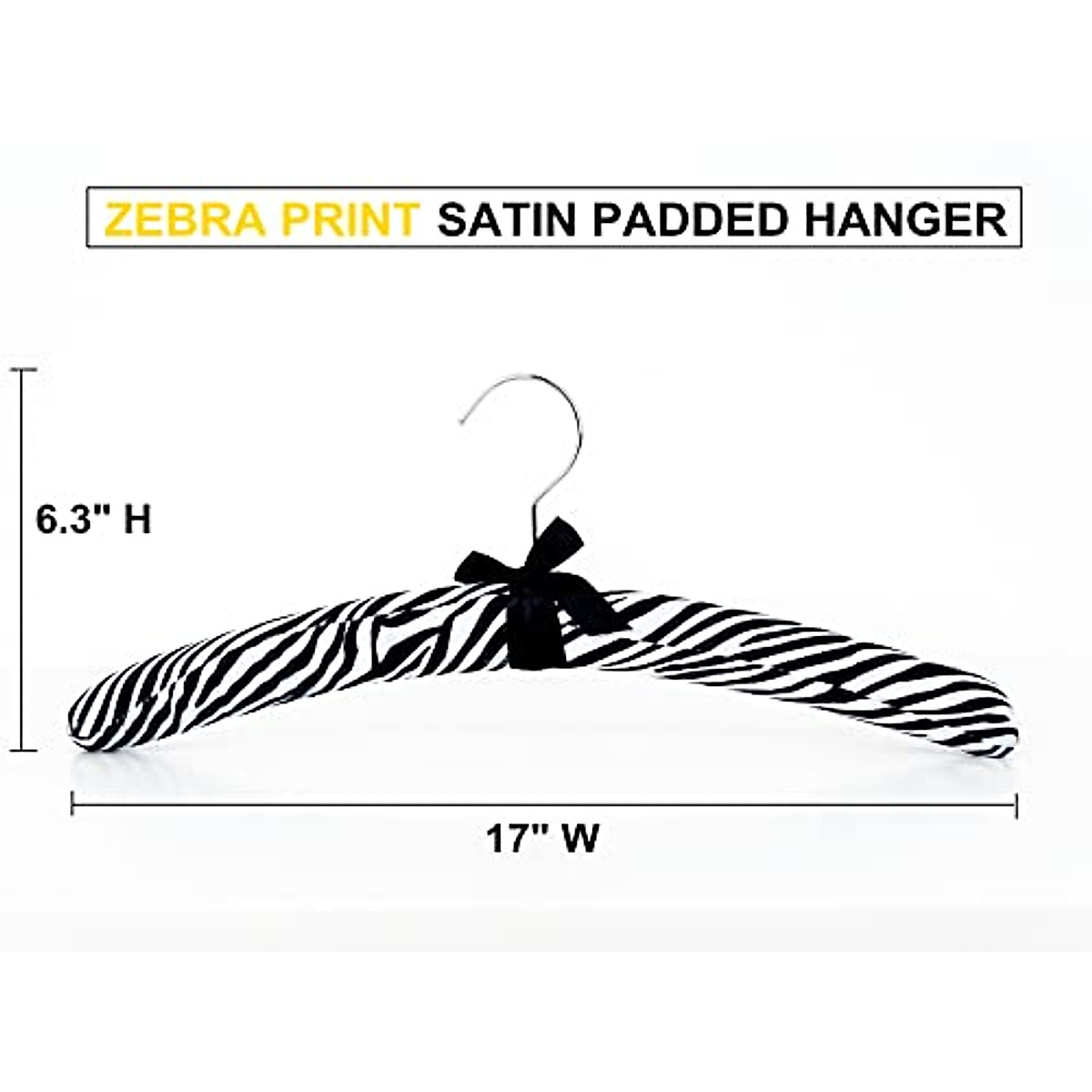Amber Home 17 Inch Large Zebra Print Satin Padded Hangers for Women Clothing 10 Pack, Anti Slip Cushioned Hangers for Sweaters, Silk Hangers Fancy Dress Hangers for Delicate Cashmere (Zebra Print, 10)