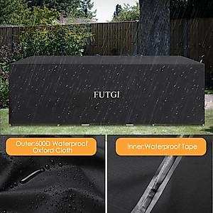 Outdoor Patio Furniture Covers Waterproof, 600D Heavy Duty Oxford Covers for Patio Furnitures as General Table Chair Bay Sofa, UV Proof Wind Proof Snow Resistant in Winter (Black, 124" x 71" x 29")