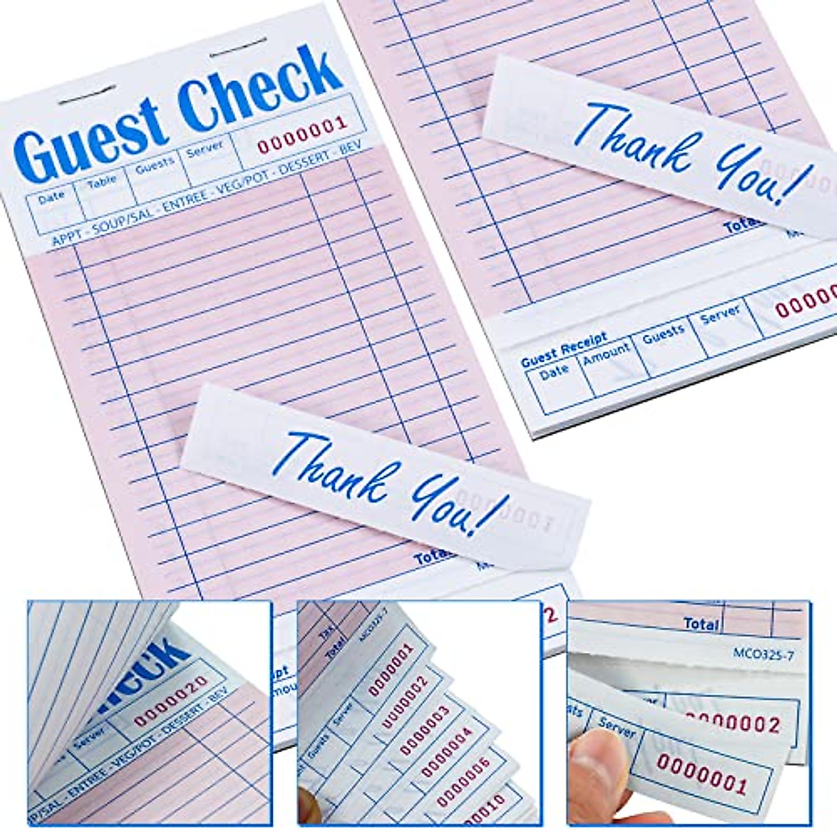 Rcybeo Guest Check Pads (15 Pack) Numbered Server Note Pads, Waitress Order Notepad, Food Receipt Book, 50 Checks Per Pad-Total 750 Restaurant Checks, Waitress Accessories