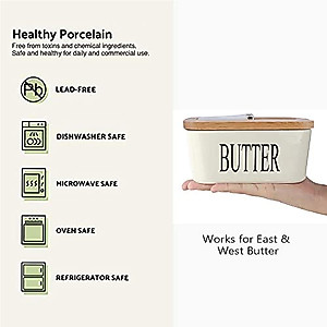 SZUAH Porcelain Butter Dish with Lid and Knife (500ml), Large Butter Keeper Container Butter Dishes with Covers for Countertop High Quality Silicone Sealing, Dishwasher Safe