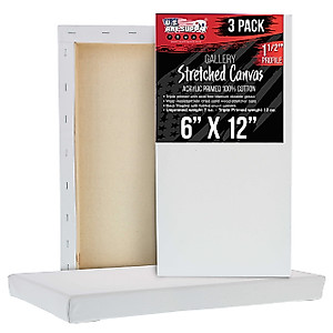 U.S. Art Supply Long Stretched Canvas for Painting 6x12 inch Gallery Depth 1-1/2" Thick, 3-Pack - 12oz Acrylic Gesso Triple Primed, Professional Artist Quality, 100% Cotton - Pouring, Oil Paint