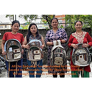 KayJayStyles Natural Handmade Large Multi Pocket Hemp Nepal Backpack (Owl)