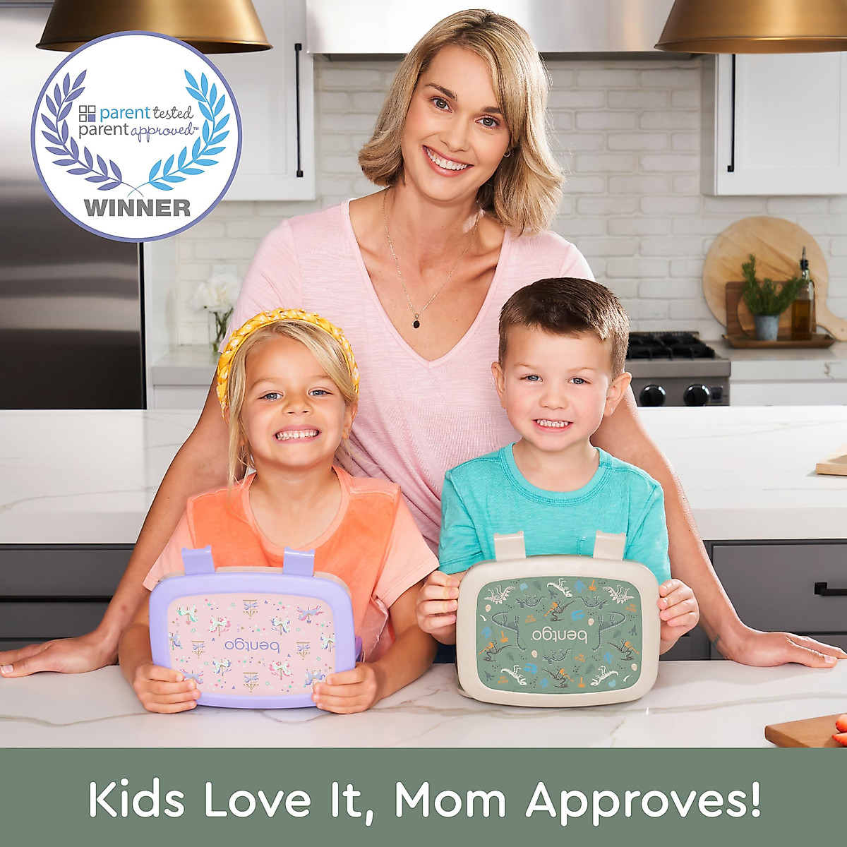 Bentgo Kids Prints Leak-Proof, 5-Compartment Bento-Style Kids Lunch Box - Ideal Portion Sizes for Ages 3-7, Durable, Drop-Proof, Dishwasher Safe, & Made with BPA-Free Materials (Dino Fossils)