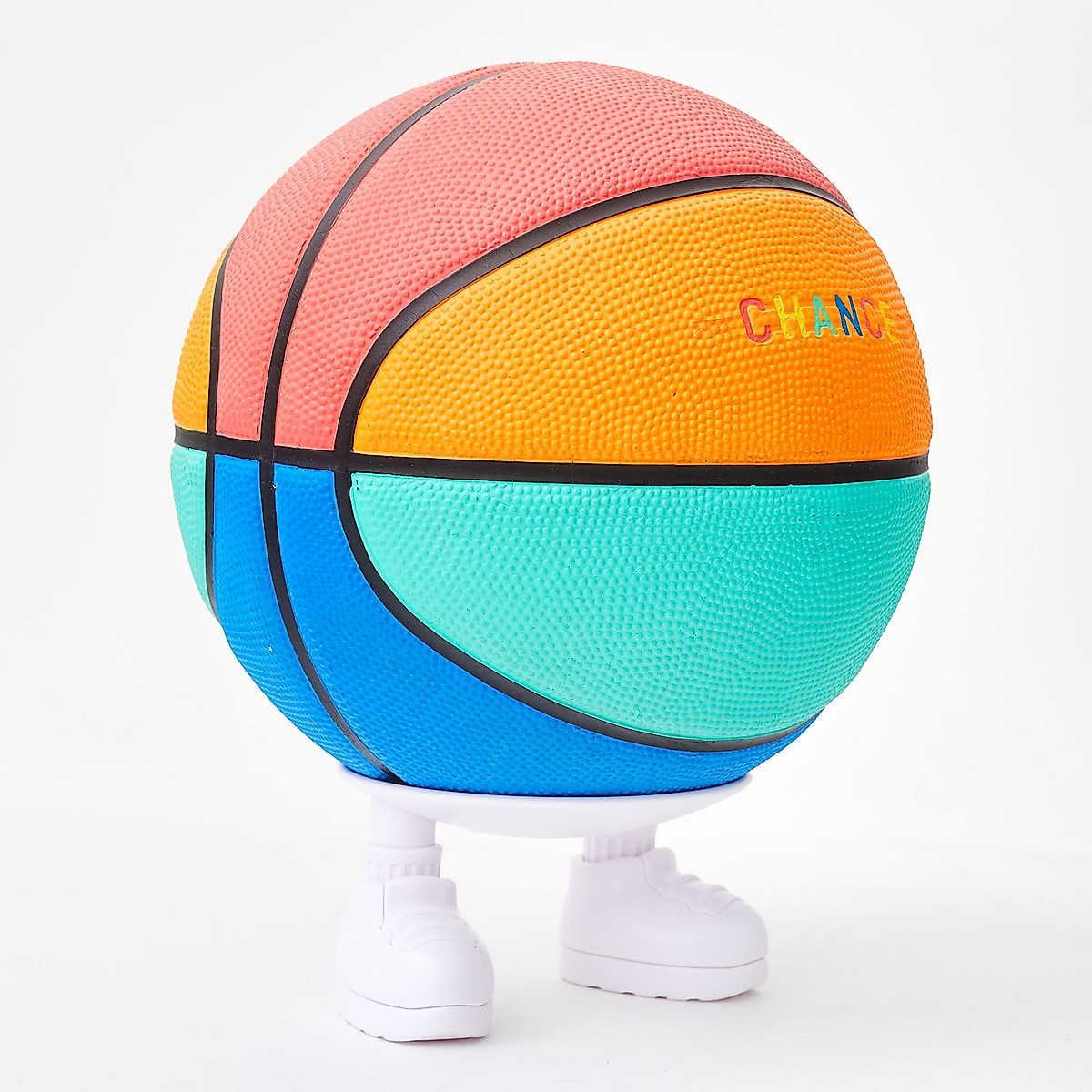 Chance Premium Rubber Outdoor/Indoor Basketball (5 Kids & Youth - 27.5", Juicy - Multi-Color) Standly The Ball Stand
