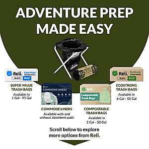 Reli. (12 Count) Portable Toilet Bags Compostable (8 Gallon - 1 Mil Thick) | Camping Toilet Bags | ASTM D6400 | Use for Portable Commode, Camp, Travel, Hiking (Black)