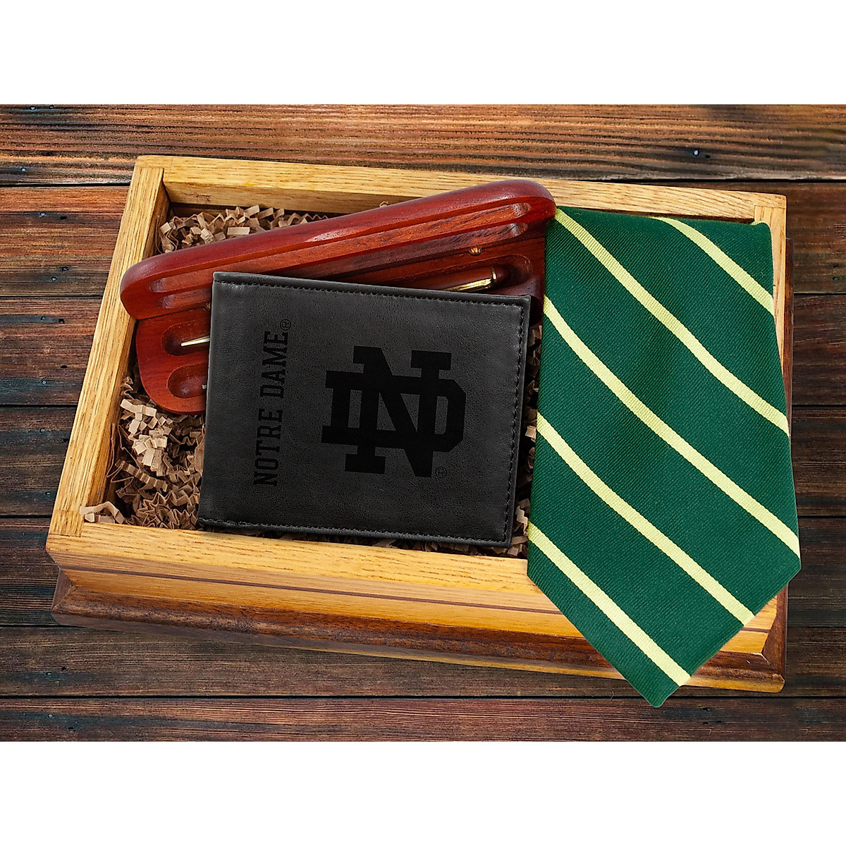 Rico Industries NCAA Notre Dame Fighting Irish Premium Laser Engraved Vegan Black Leather Bill-fold Wallet - Slim yet Sturdy Design - Perfect to Show Your Team Pride or Gift