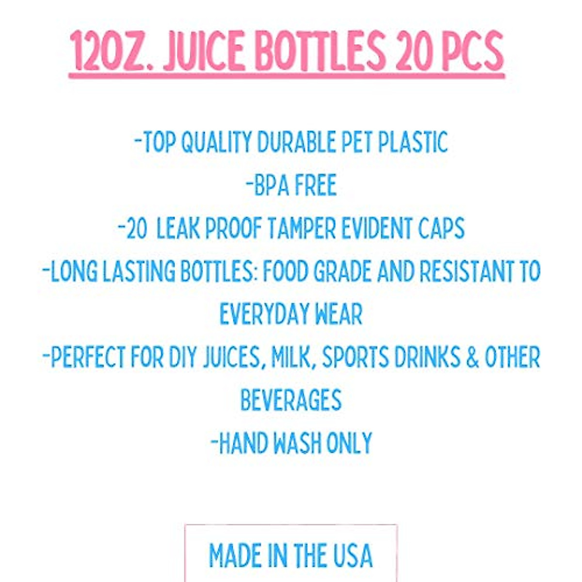 SMART SOLUTIONS BPA-Free Plastic Juice Bottles with Caps - 12oz 20 Pack - Reusable Clear Beverage Containers for Drinks, Smoothies and Juicing