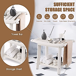 COSTWAY Shower Bench for Inside Shower, Waterproof Shower Seat Stool with Storage Shelf for Shaving Legs and SPA, Bath Shower Chair for Seniors Adults Disabled (Creamy White)