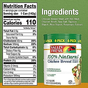 VALLEY FRESH 100% Natural* Chicken Breast In Water, 5 oz Can (4 Pack)