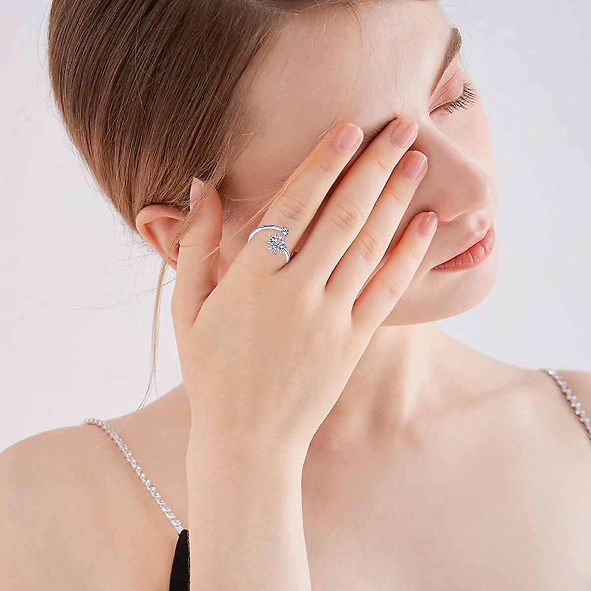 SCZKLAQ Lotus Ring for Women 925 Sterling Silver Lotus Flower Rings Adjustable Lotus Ring Yoga Lotus Flower Jewelry Gift for Women Wife