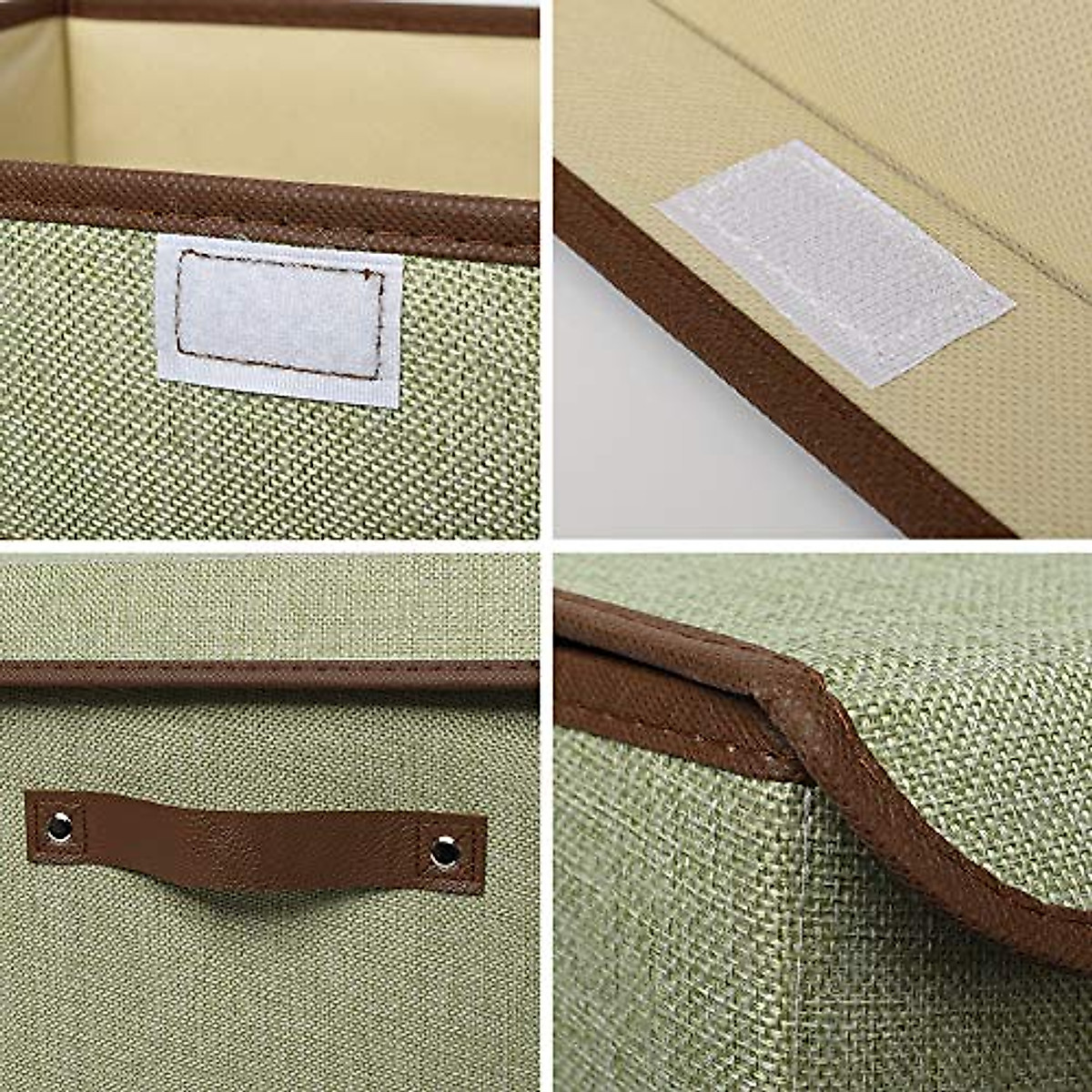 UUJOLY Large Storage Bins Linen Fabric Foldable Basket Cubes Organizer Storage Box Drawer with Lid and Handles for Home, Office, Closet, Bedroom, Nursery（(Green-2pcs)）