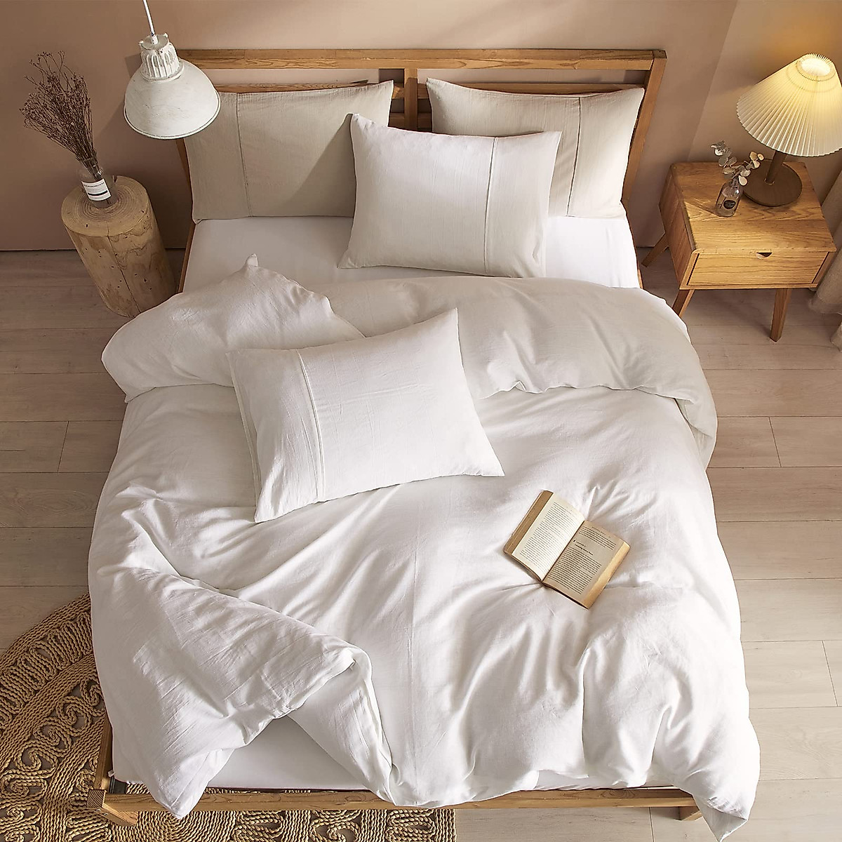 Grassix 100% Linen Duvet Cover King Size - Pure French Natural Linen Durable Comforter Cover for Hot Sleepers Stone Washed Cooling Moisture-Absorbing Duvet Cover with 2 Pillowcases