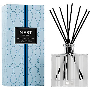 NEST New York Reed Diffuser, Ocean Mist & Sea Salt - 5.9 fl oz - Fragrance for Up to 90 Days - Reusable, Refillable Glass Holder - Includes 8 All-Natural Reed Sticks - Flame Free