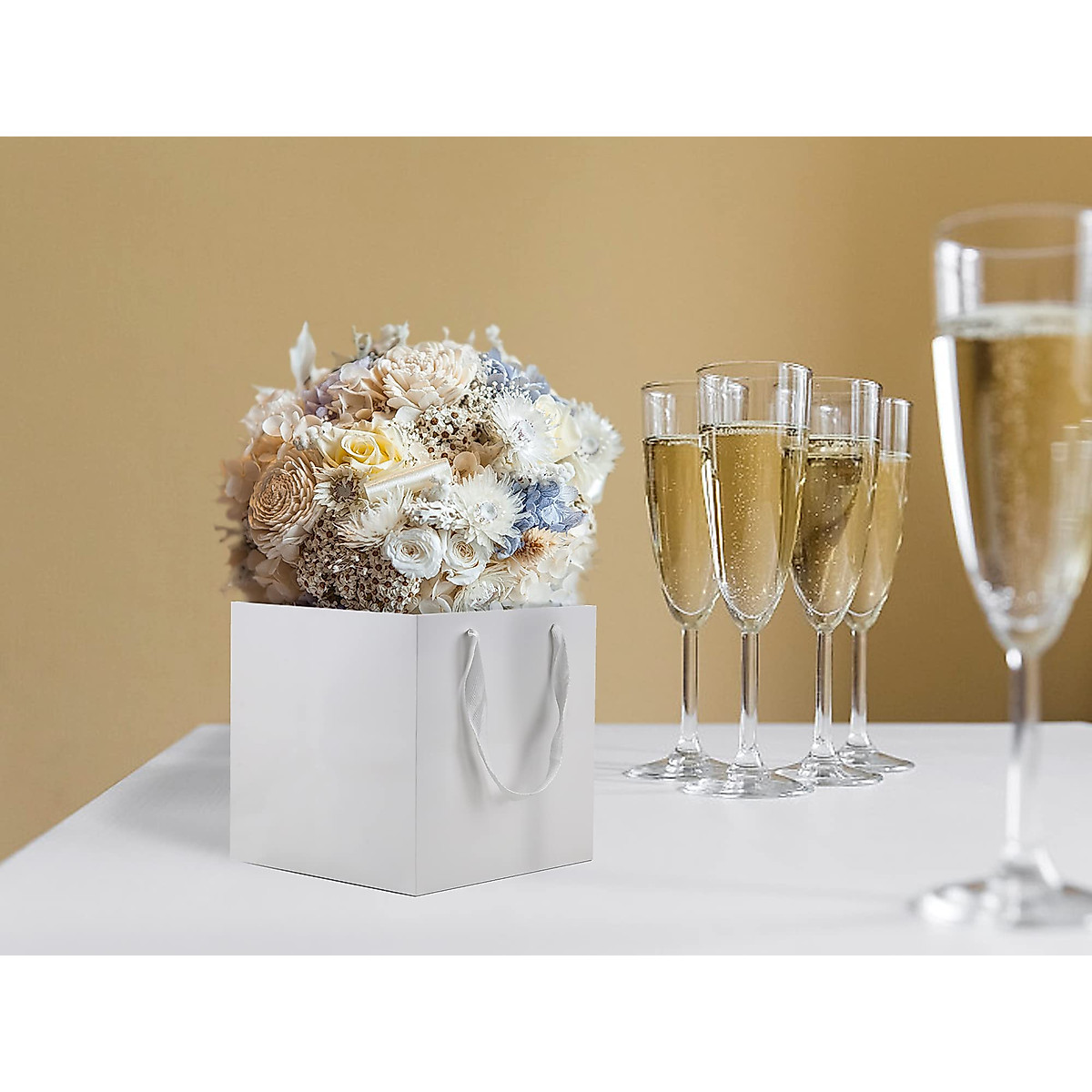 HUAPRINT Large White Paper Square Bags with Handles,12 Pack 12x12x12inch,Large Square Gift Bags,Shopping Merchandise Bags,Birthday,Goodie,Craft Retail,Candy,Cookie,Take Out Bags