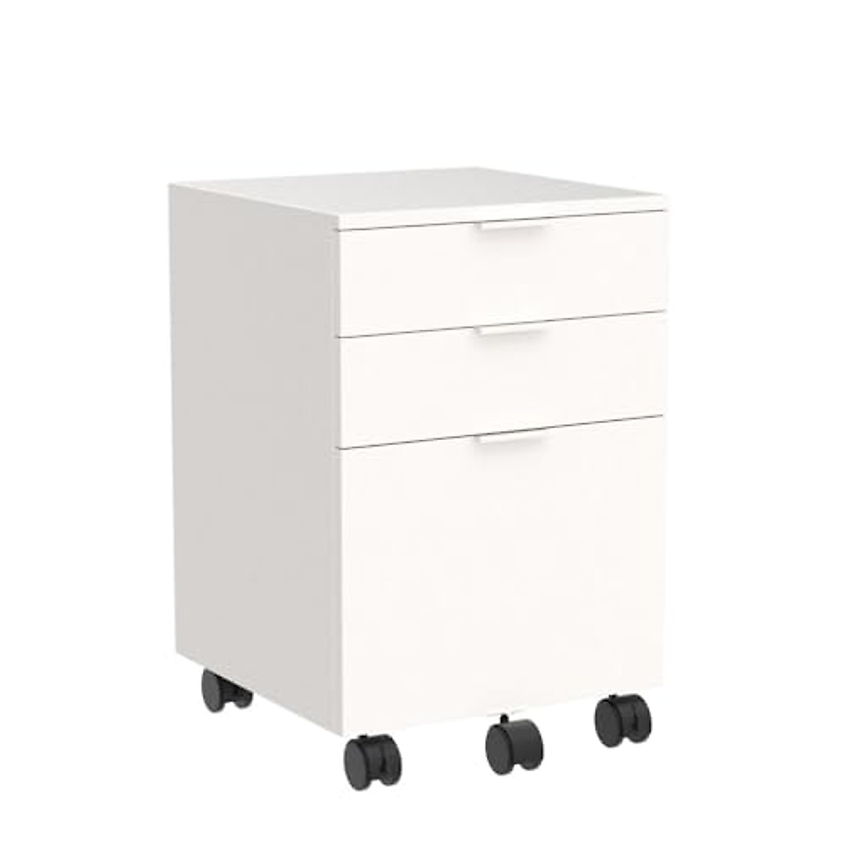 JJS 3 Drawer Rolling Wood File Cabinet with Locking Wheels, Home Office Portable Vertical Mobile Wooden Storage Filing Cabinet for Letter Size, White