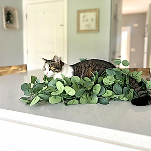 CQURE 6Pcs Eucalyptus Garland,Artificial Eucalyptus Leaves Table Greenery Garland Wreath Vines for Wedding Party Fireplace Bedroom Wall Room Decor