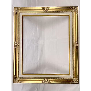 TP Picture Frame (No Glass and Backing)- Classic Gold Ornate Wood/Gesso with Linen Liner- Antique Style, Baroque, Vintage Look (16x20)