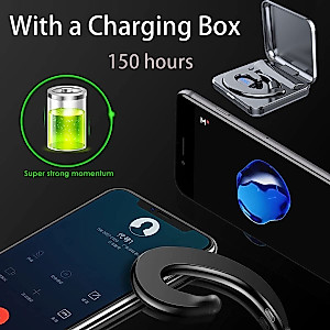 IKXO Ear Hook Bluetooth Headphones Wireless - Lightweight Single Ear Painless Noise Cancelling Earphones Waterproof with Ear Plug Charging Case 150H