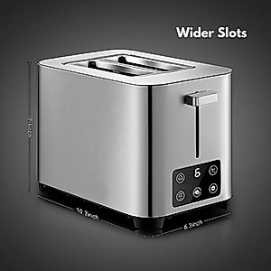 Bread Toaster 2 Slice w/LED Display & 6 Browning Setting - Full Touch Screen Toaster Oven - Stainless Steel Toaster Touchscreen - Fast Digital Toaster Oven with 2 Slice Toaster for Bagels & Breads