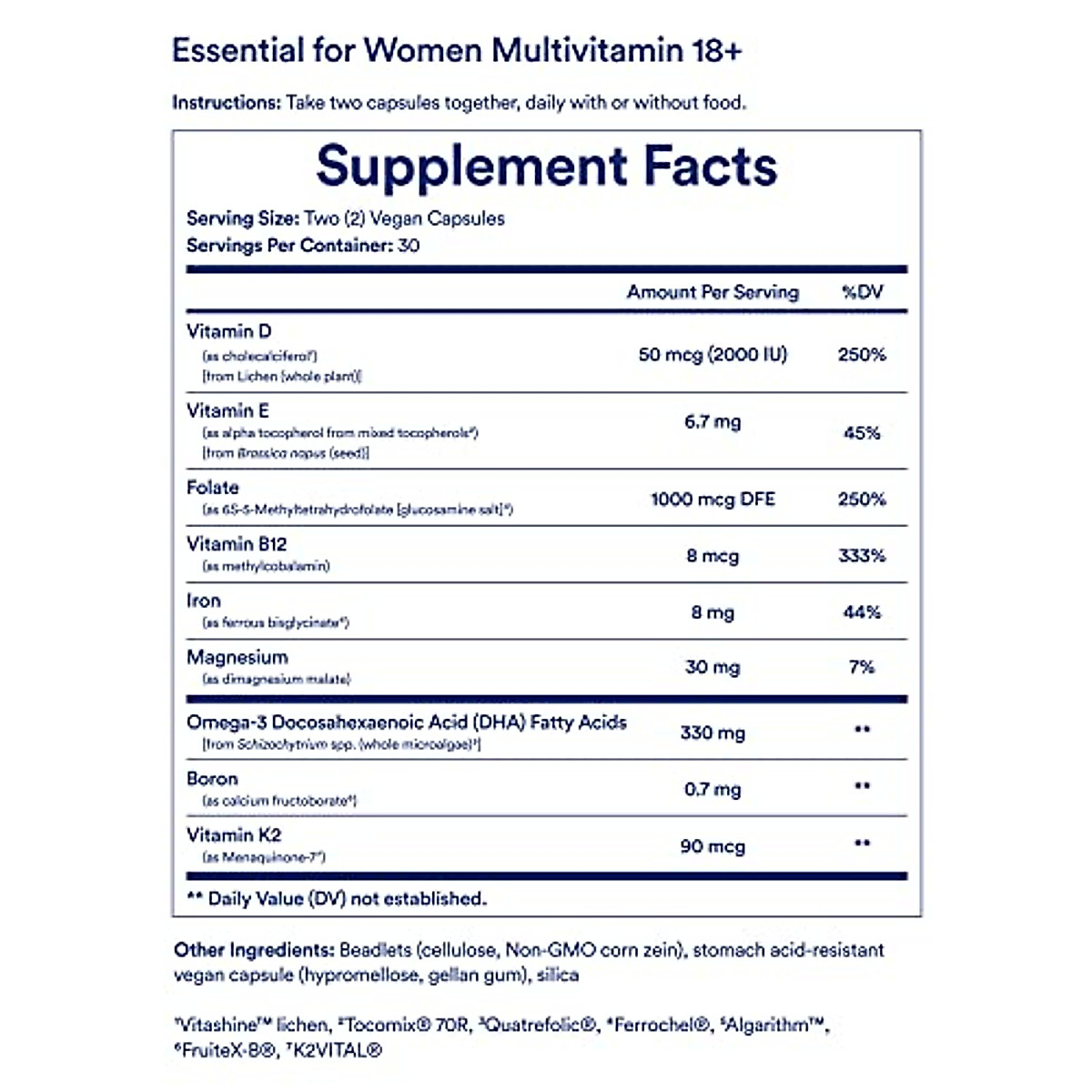 Ritual Multivitamin for Women 18+, Clinical-Backed Multivitamin with Vitamin D3 for Immune Support*, Vegan Omega 3 DHA, B12, Iron, Gluten Free, Non GMO, Mint Essenced, 30 Day Supply, 60 Capsules