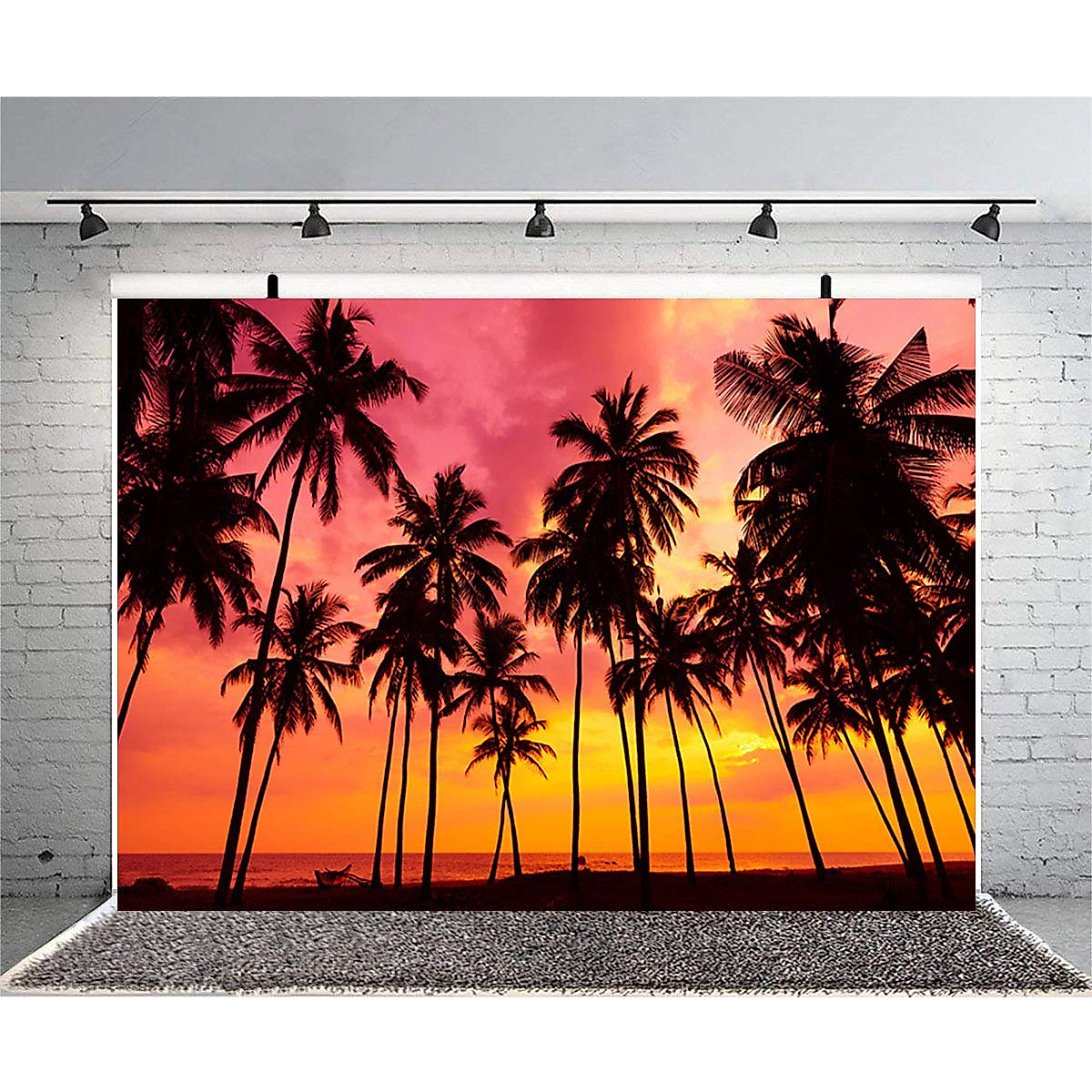 Sensfun 7x5ft Summer Seaside Sunset Photography Backdrop Vinyl Palm Trees Silhouettes on Tropical Beach Photo Background for Baby Shower Happy Birthday Party Children Photo Studio Props(WP125)