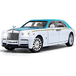 EROCK Upgrade Version -Exquisite car Model 1/24 Rolls-Royce Phantom Model Car,Zinc Alloy Pull Back Toy car with Sound and Light for Kids Boy Girl Gift. (Blue-White)