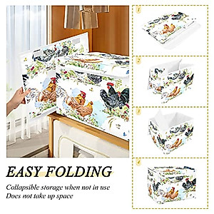 Kigai Rooster Pattern Storage Bins with Lids and Handles 17x13x12 In Foldable Fabric Storage Basket Toys Clothes Organizer for Shelves Closet Home Bedroom Office