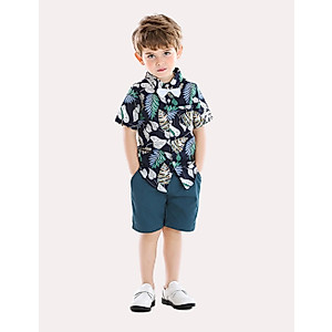 JunNeng Toddler Baby Boy Shorts Sets Hawaiian Outfit,Infant Kid Leave Floral Short Sleeve Shirt Top+shorts Suits Dark Blue