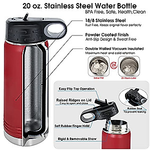 Personalized Kids Water Bottle 20oz with Flip-Top Lid and Straw, Thermos Kids Stainless Steel Insulated Flask, Your Name Engraved in USA by iProductsUS, Gifts for Girls Boys (17 Colors, 35 Designs)