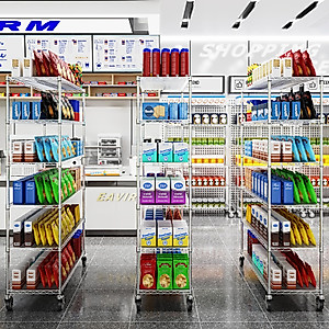 NSF Heavy Duty 6-Tier Metal Wire Shelving Unit - 6000lbs Capacity, Adjustable, with 5in Wheels/Leveling Feet and Shelf Liners - Ideal for Garage, Kitchen, and More - Chrome, 20"D x 48"L x 84.5"H