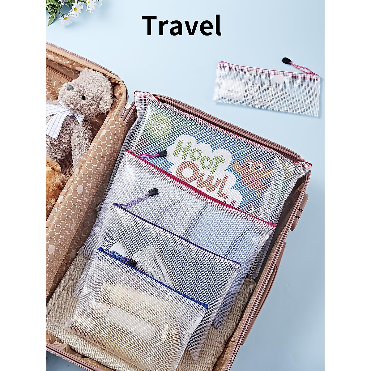 JARLINK 18 Pack 8 Sizes Zipper Mesh Pouch, Waterproof Zipper File Bags Document Pouch Multipurpose Travel Bags for Office Supplies Cosmetics Travel Accessories