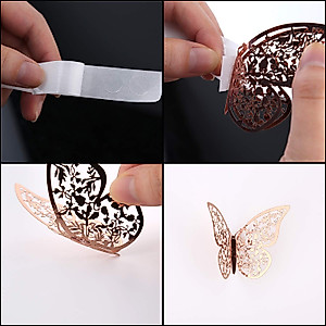 AIEX 24pcs 3D Butterfly Stickers 3 Sizes Wall Decals Room Decoration for Bedroom Party Wedding (Rose Gold)