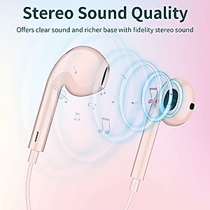 ELOVEN 3 Pack Earbuds 3.5mm Wired Headphone Stereo Sound Wired Earbuds Deep Base Noise Cancelling in-Ear Headset with Mic Volume Control Compatible for iPhone Samsung MP3/4 3 Pack Pink+Blue+White