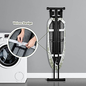 Duwee 14"x40" Heat Resistance Metallic Over The Door Ironing Board Cover Durable Thicken Felt Material Padding Elastic Cord (White Leaves)