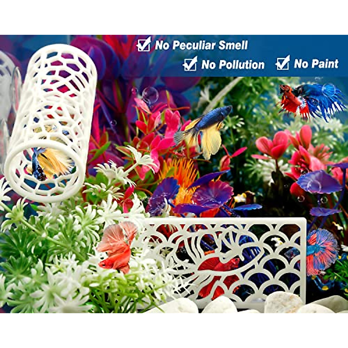 Abizoo Betta Fish Tank Accessories,Betta Bed Tunnel Cave Soft Edges for Delicate Fins, Betta House Shrimp Pleco Hide Resting Tube Siamese Fighting Fish Corner Moss Ledge for Aquarium Betta Hammock