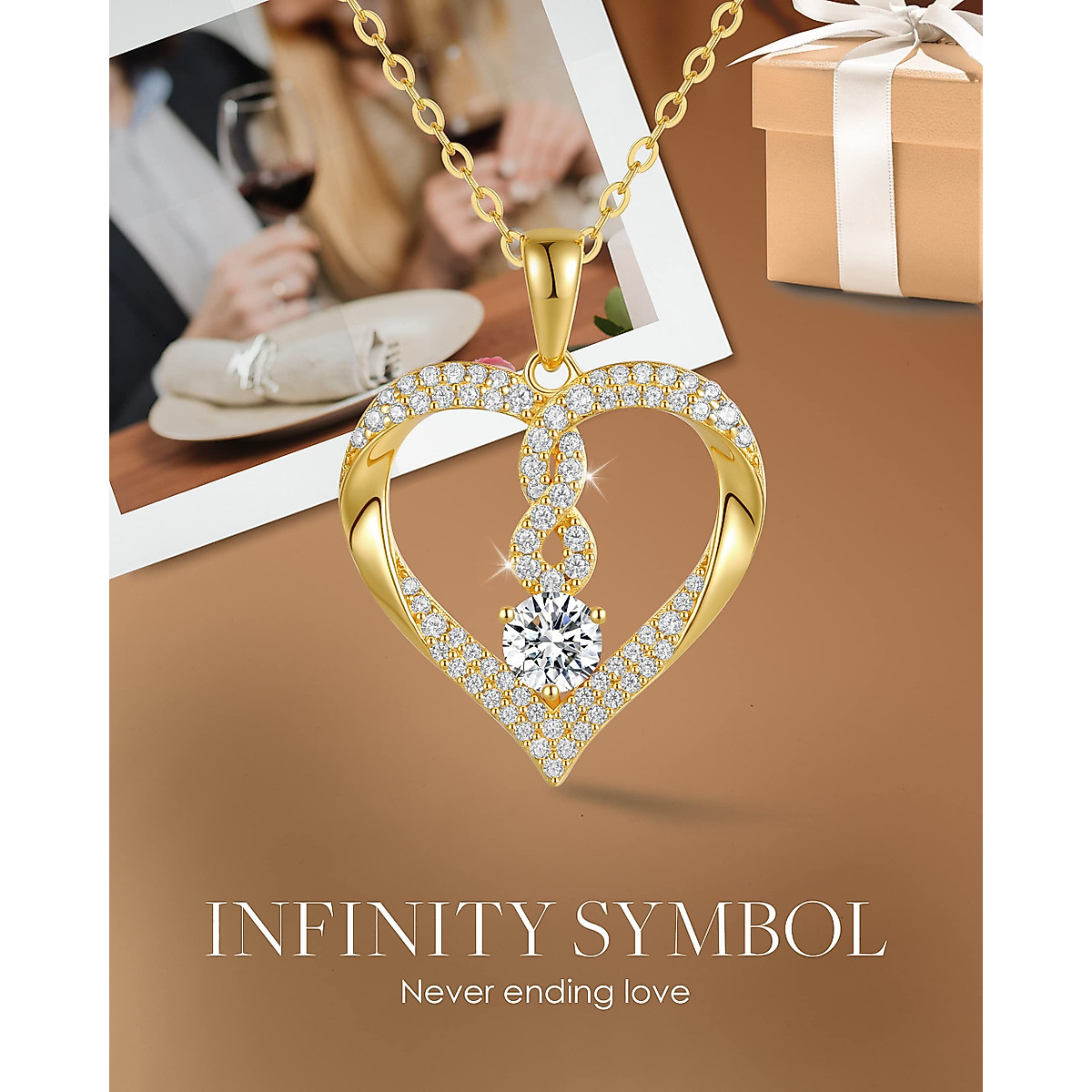 LOUISA SECRET Infinity Heart Birthstone Necklaces for Women, 18k Gold Plated 955 Sterling Silver Forever Love Pendant Jewelry for Her, Ideal Gift for Wife, Girlfriend, Mom on Birthday, Anniversary, Valentine's Day