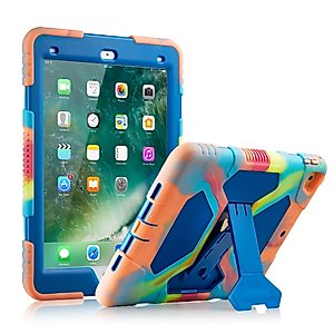 Case 9.7 inch for 2017 iPad 5th Generation Case /2018 iPad 6th Generation Case/ 2016 iPad Pro Case/iPad Air 2 Case, Heavy Duty Shockproof Silicone Protect Case - Ice/Blue