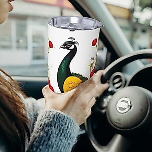 WXZYFP Car cup (single silver rim), can use a straw or drink directly, easy to use.Peacock Red flower