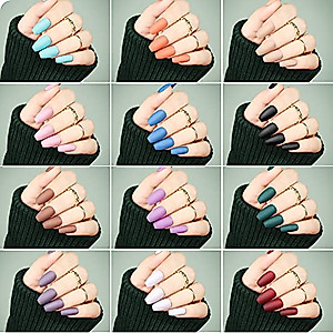 Coffin Shape Press On Nails Set, Teenitor 24 Packs 576PCS Matte Short Coffin Glue On Nails Medium Length, 12 Colors Coffin , 12 Colors Glossy Press On Coffin Nails, Reusable, Nail Adhesive Tabs, Nail Stickers Rhinestone