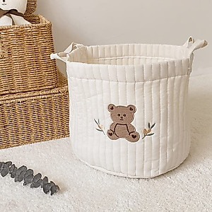 GoBabyMart 2-Piece Set Decorative Bear Storage Diaper Caddy with Handle for Baby Nursery Basket Toy Storage Bins Laundry Basket for Towels Blanket Socks, Baby Shower Organizer Basket (Single Bear)