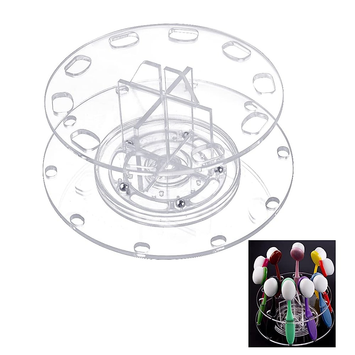 Yoseng 10 Hole Drying Rack Storage Display Bracket Shelf Holder Specifically Design for Oval ink blending brushes，spinning storage caddy（Transparent color）